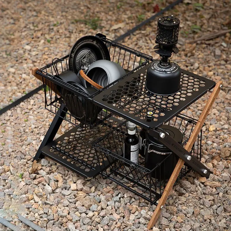 Camping-IGT-Folding-Table-Double-Layer-Storage-Rack-Table-Outdoor ...