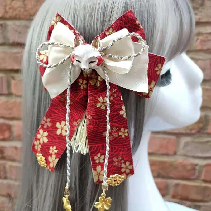 Cos Yae Miko Retro Fox Sakura Tassels Cute Big Bowknot Hairpin Headwear ...
