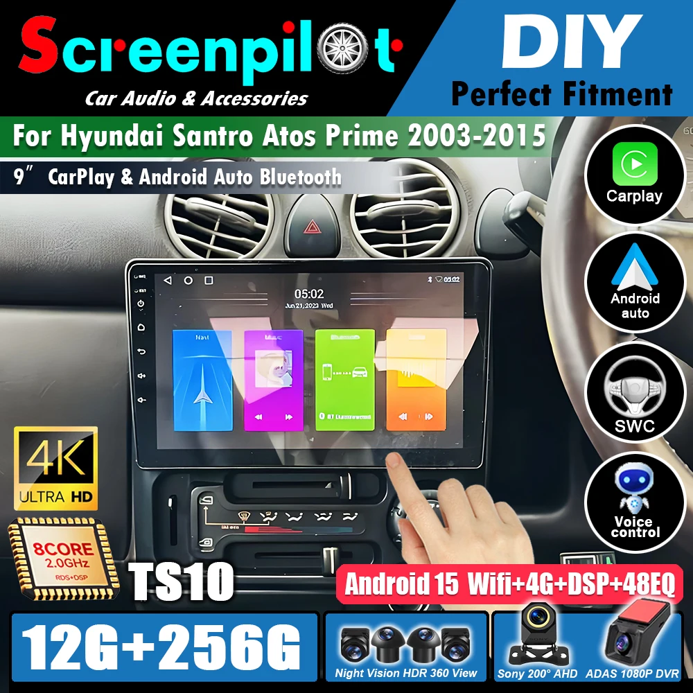 Android 15 For Hyundai Santro Atos Prime 2003 2004 2005-2015 Radio ...