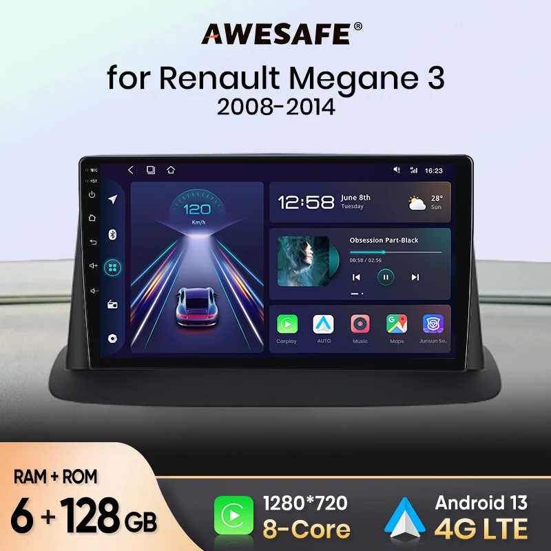 AWESAFE-Wireless-CarPlay-Android-Auto-Autoradio-for-Renault-Megane-3-Fluence-Samsung-SM3-2008 ...