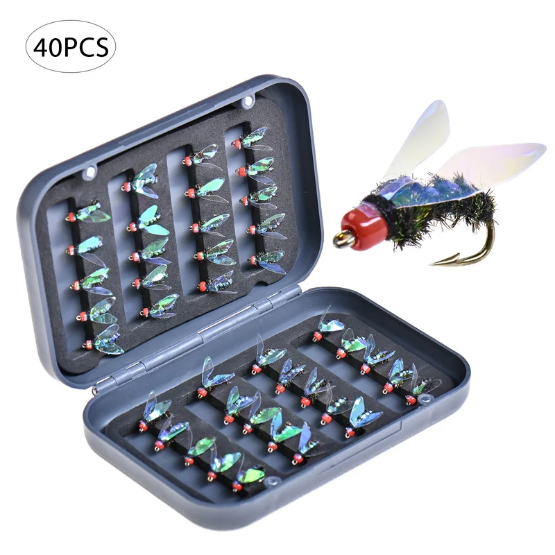Cabeza de cuenta de pesca con mosca de 40 unids/caja, ninfa, Scud ...