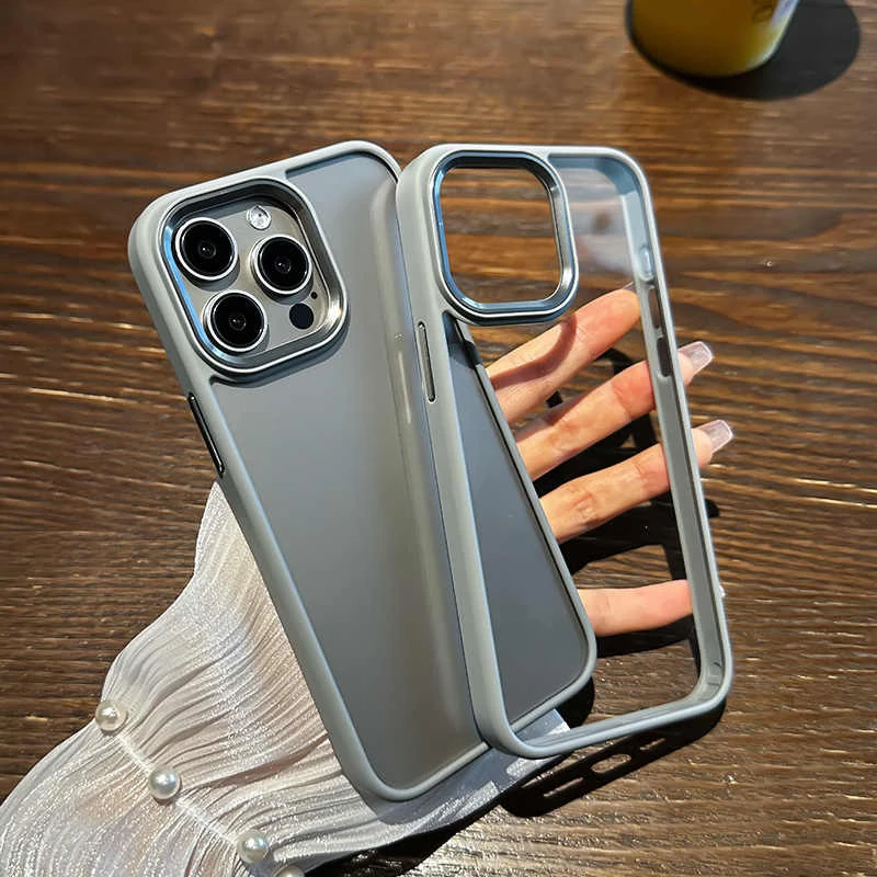 Luxury Anti - Fall Titanium Gray Transparent Phone Case with Open Lens ...