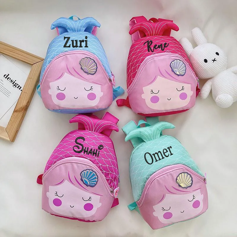 Personalized Children's Bag Nylon Cartoon Cute Mermaid Backpack 3-6 ...