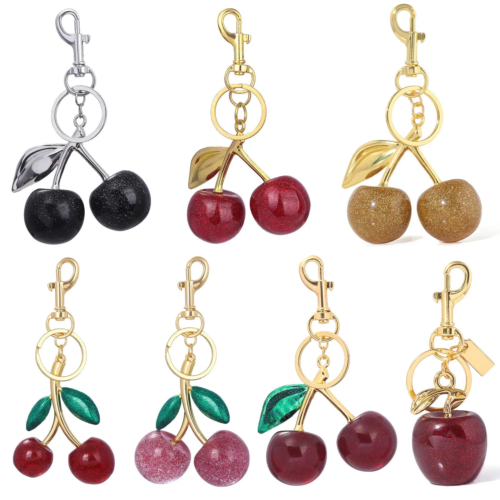 Delicious Exquisite Cherry Crystal Fruit Bag Charm Keychain Pink Cherry ...