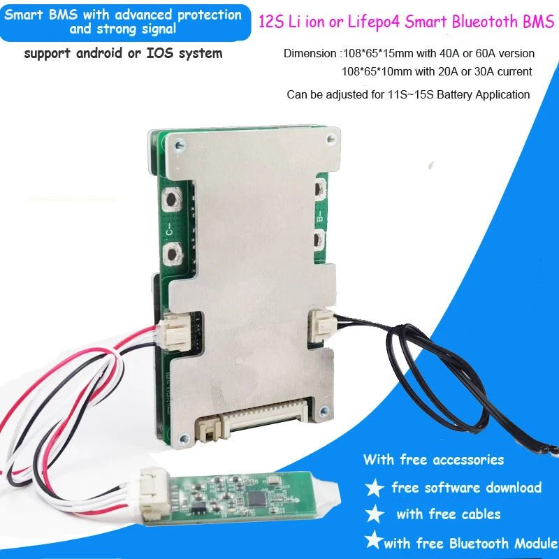 12s 50.4v Li Ion Smart Bluetooth Bms With 20a 30a 40a 60a Constant ...