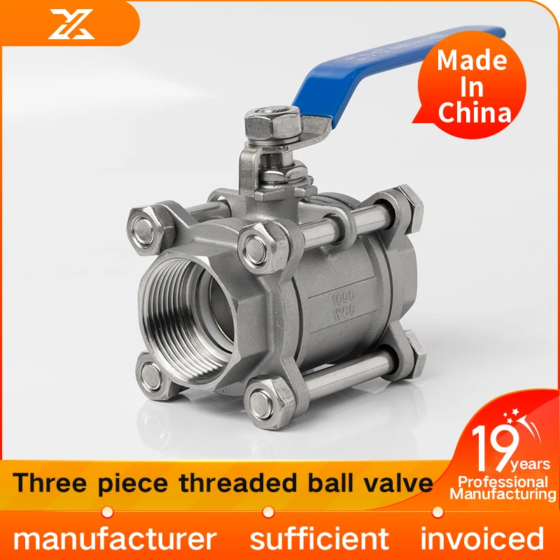 304 stainless steel threaded three piece ball valve Q61F-16P internal ...