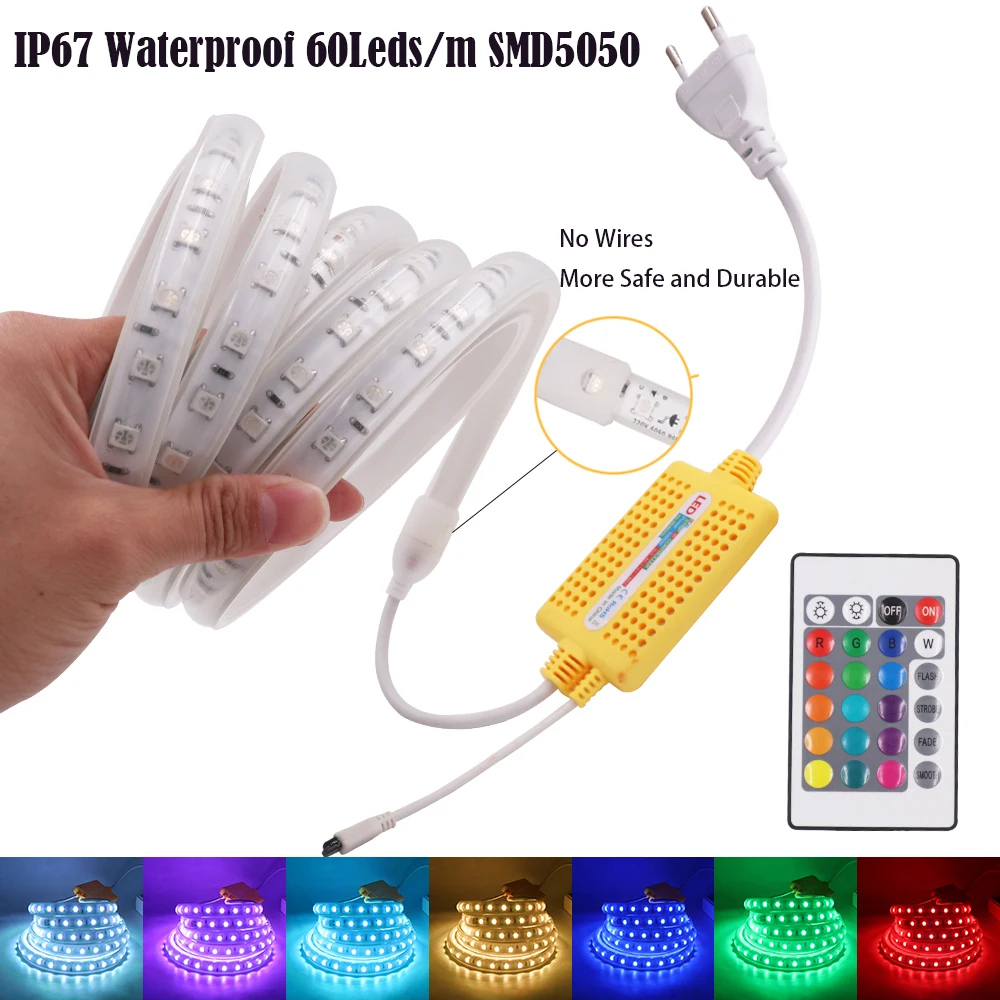 AC220-240V-Led-Light-Strip-RGB-5050-60LEDs-m-Waterproof-IP67-LED-Tape ...