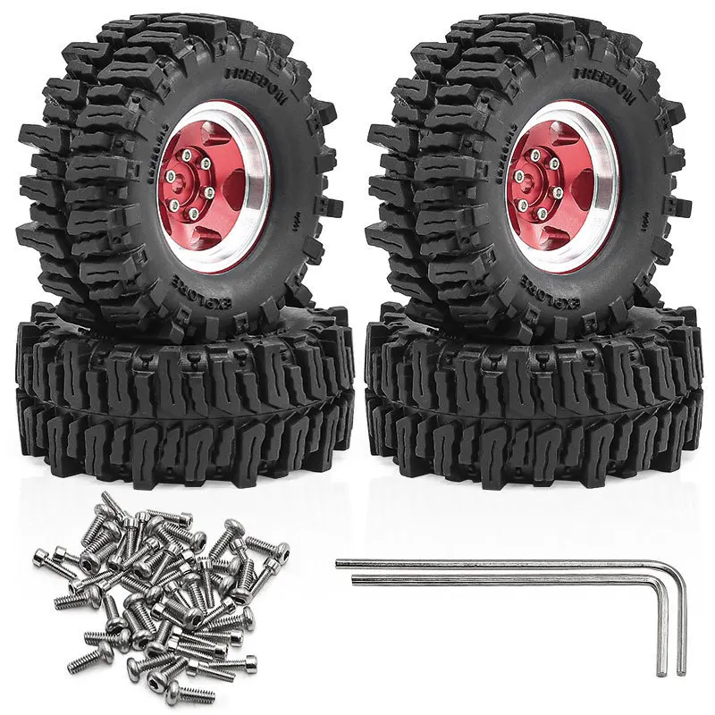 1.3" Brass RC Wheel 64MM Rubber Wheels Set for 1/18 TRX4M SCX24 C10 JLU ...