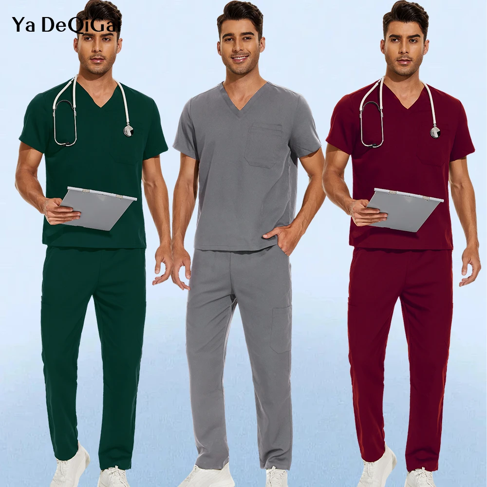 Mens Short Sleeve Scrub Tops Medical Pants Nurse Uniform Dentist ...