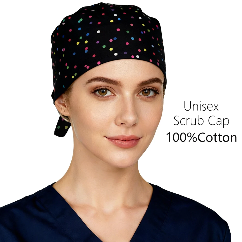 Colorful Printed Black Scrub Cap Medical Operating Room Hat Unisex ...