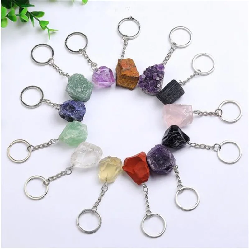 20pcs Natural Rough Raw Stone Crystal Quartzs Keychain Women Men ...