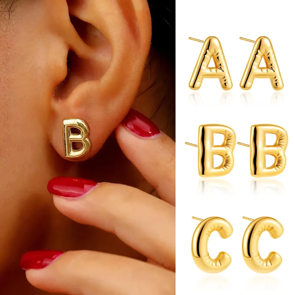 Vintage-New-Bubble-Balloon-Chunky-Letter-Stud-Earrings-Stainless-Steel ...