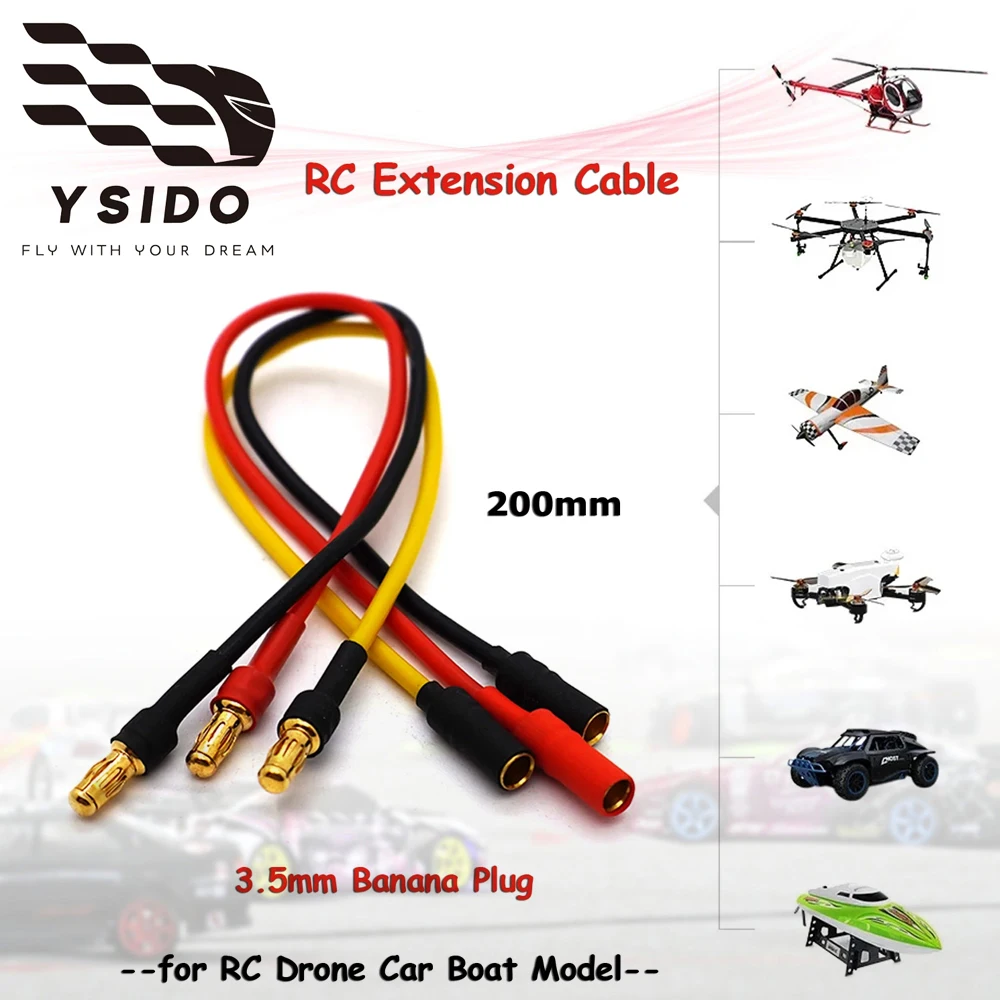 3PCS 200mm 3.5mm Gold Bullet Extension Cable Wire 18AWG Silicone Wire ...