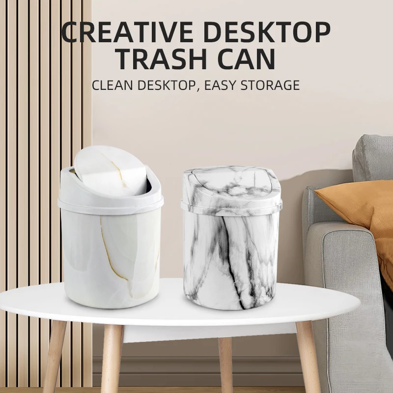 Mini Desktop Bin Small Trash Can Tube with Cover Bedroom Trash Can ...