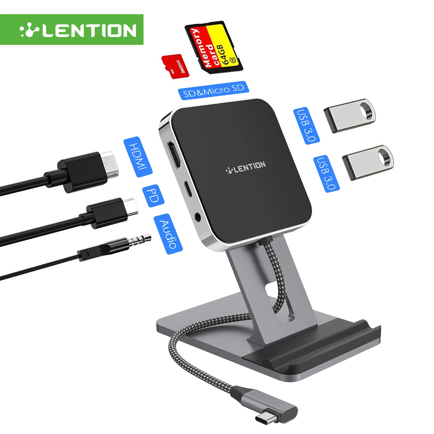 Usb C Standing Dock With 4k Hdmi, Sd/micro Sd Card Reader, 3.5mm Aux ...
