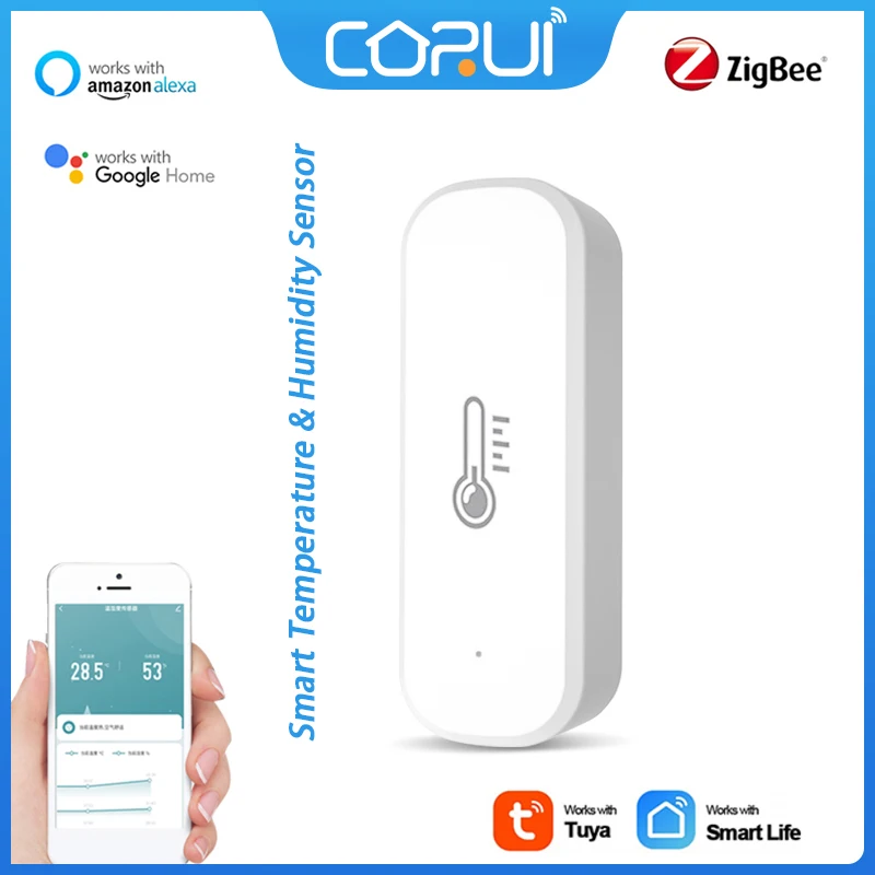 CoRui Sensor de temperatura y humedad Tuya ZigBee, compatible con enlace de Escena Inteligente ...