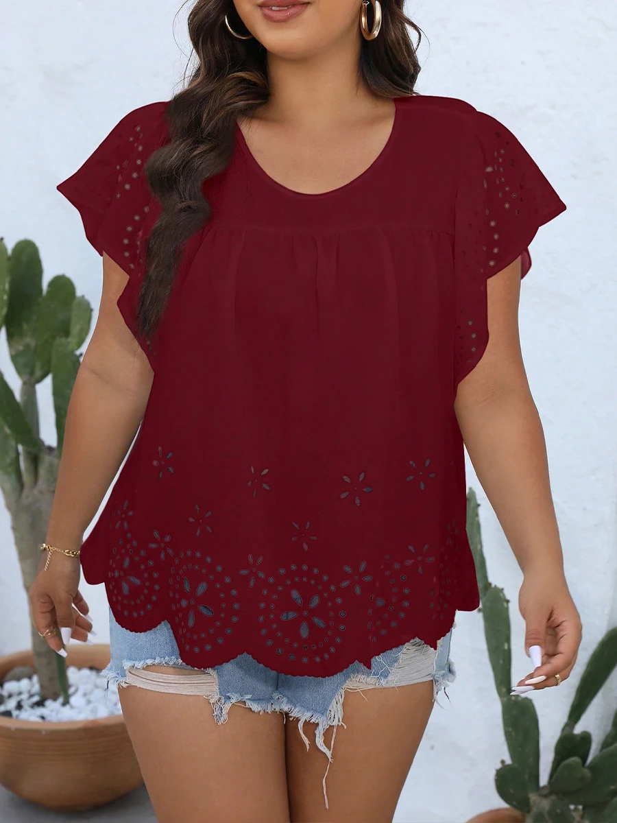 Finjani-Women-s-Plus-Size-Blouse-Laser-Cut-Out-Puff-Sleeve-O-Neck ...