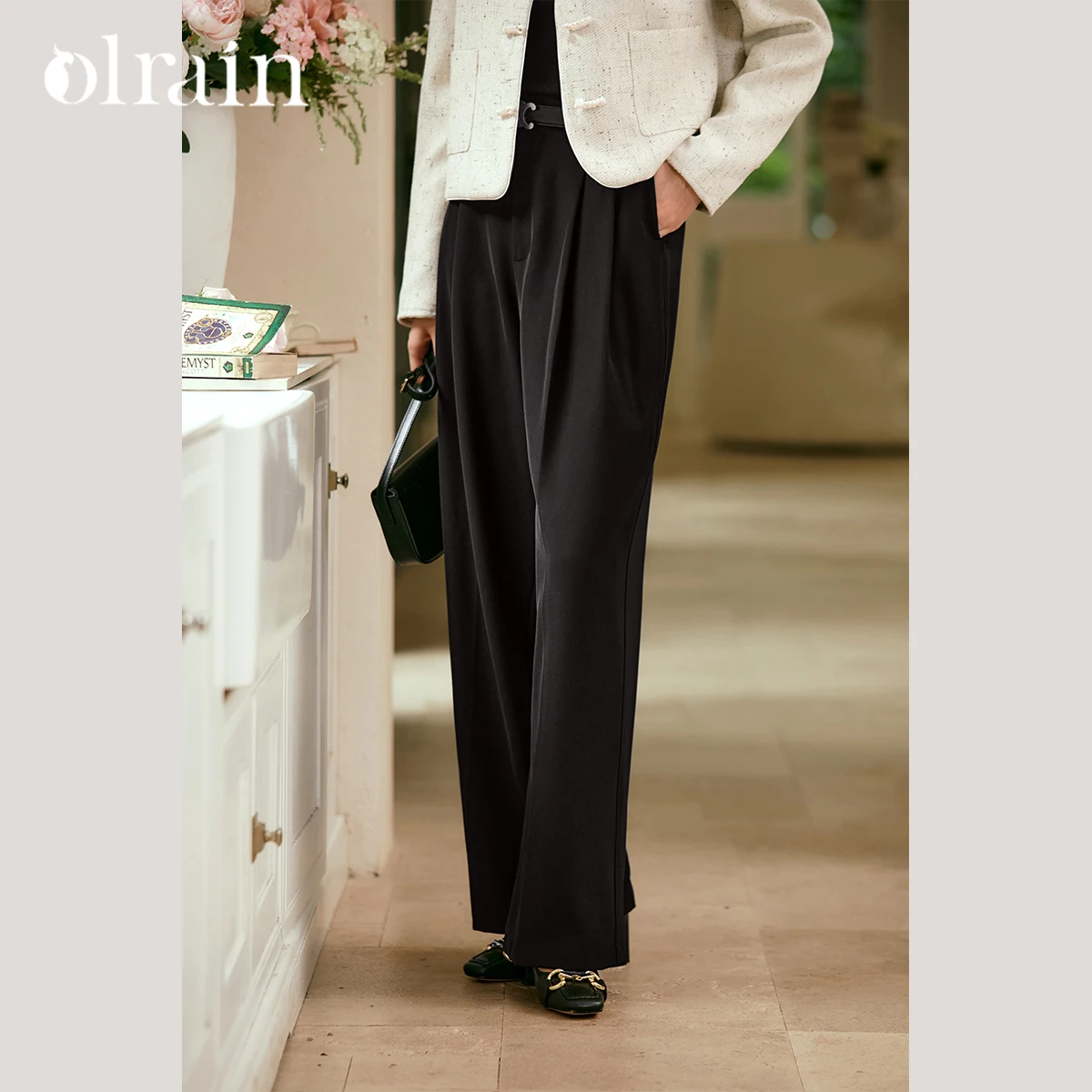 OLrain Women Slacks 2025 autumn Black Small Casual Pants High Waist ...