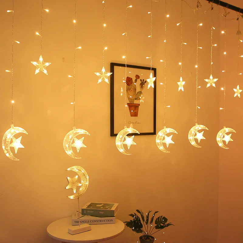 Moon With Star Curtain Lights Led Star and Moon Lights String Room ...