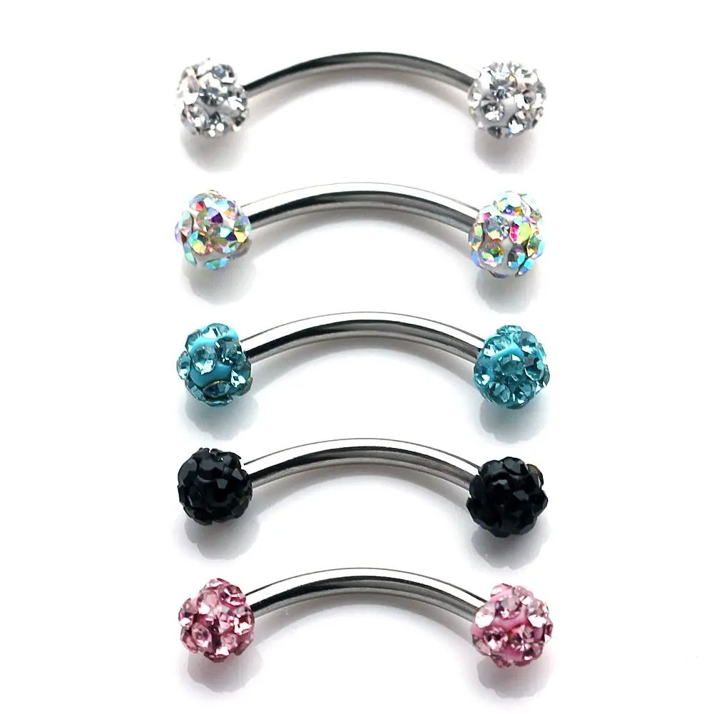 1pc/5pcs Crystal Ball Eyebrow Piercing Jewelry Lip Ring Curved Barbell ...