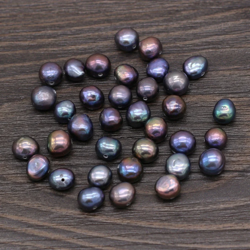 Perla-Natural-negra-con-agujero-Horizontal-cuentas-redondas-ligeras-de ...
