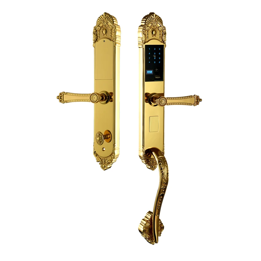 Luxury-Villa-Wood-Door-Copper-Smart-Lock-With-Fingerprint-Card-Key-And ...