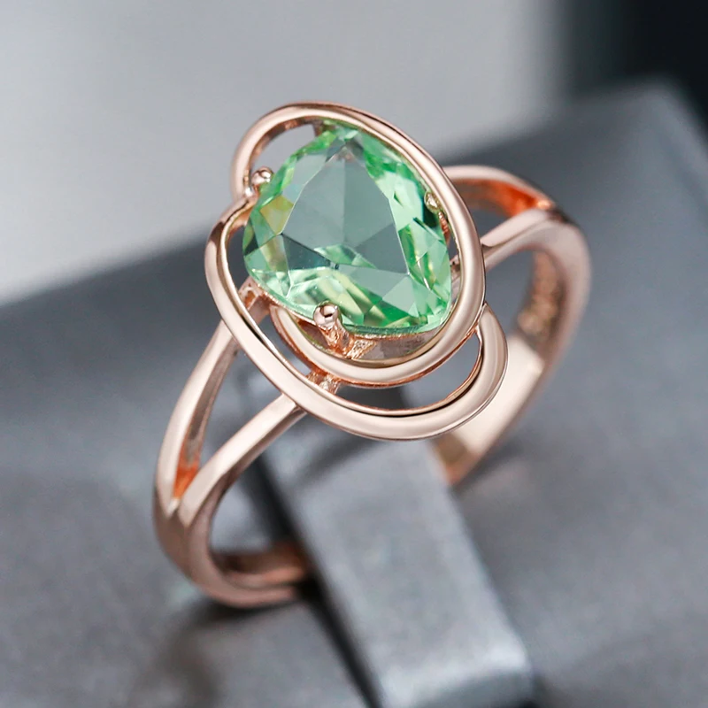 Wbmqda-Geometric-Light-Green-Stone-Ring-For-Women-585-Rose-Gold-Color ...