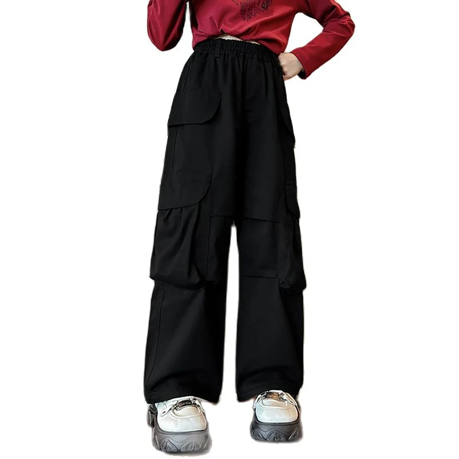 Girls-Cargo-Pants-Solid-Color-Pants-For-Girl-Casual-Style-Trousers-For ...