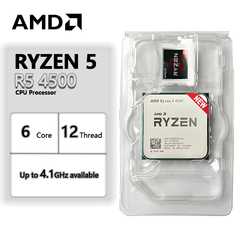 AMD Ryzen 5 4500 CPU Processor New R5 4500 3.6 GHz 6 Core 12 Thread 100 ...
