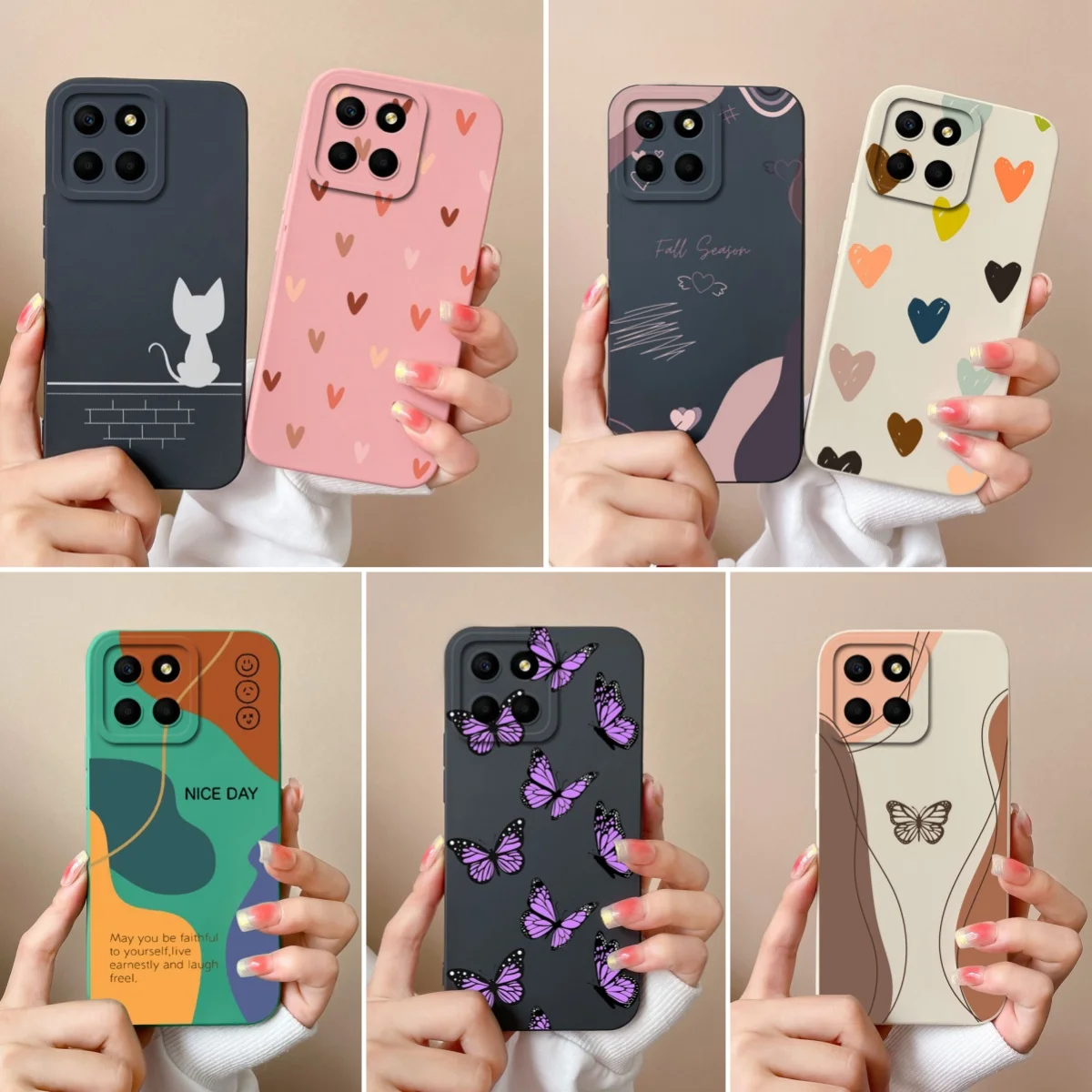 For-Huawei-Honor-X6-X6S-X6A-Phone-Case-Butterfly-Heart-Liquid-Silicone ...