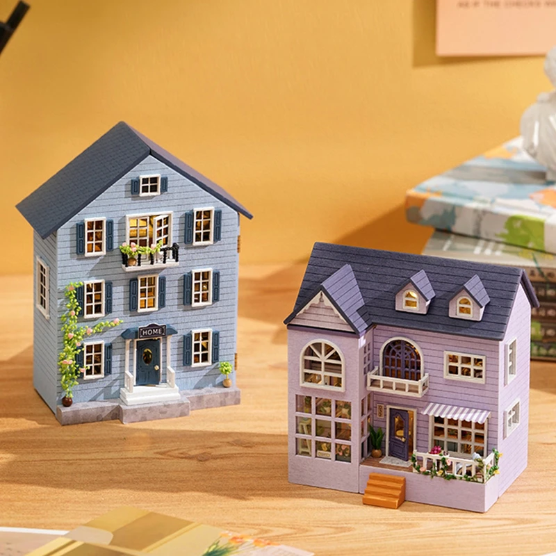 New DIY Wooden Miniature Building Kit Doll Houses with Furniture Light ...
