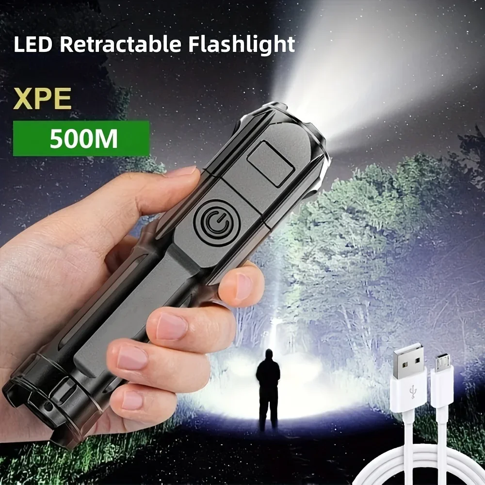 Mini-Tactical-Flashlight-Telescopic-LED-Highlight-Zoom-Torch-USB ...