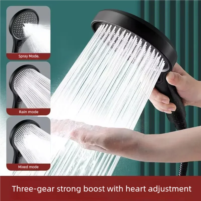 High-Pressure-Big-Panel-130mm-Shower-Head-Black-3-Modes-Water-Saving ...
