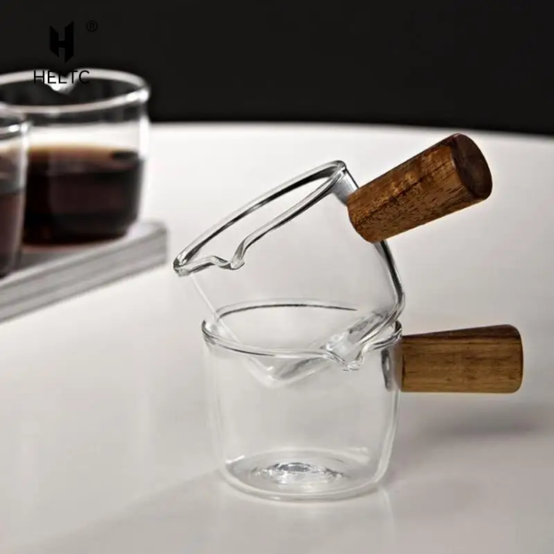 50ml 80ml 100ml Wood Handle Glass Espresso Measuring Cup Double/Single ...