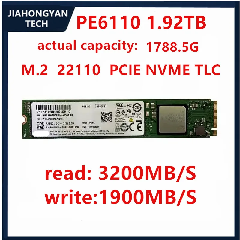 하이닉스 PE6110 1.92T M.2 22110 PCIE NVME SSD 엔터프라이즈 클래스용 신제품