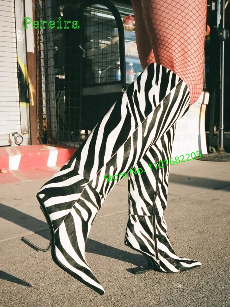 Botas-de-joelho-feminino-padr-o-zebra-salto-oculto-s-lido-dedo-apontado ...