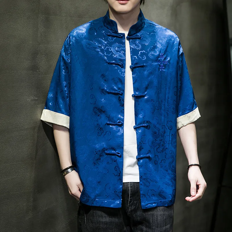 Chinese New Year Traditional Chinese Men Shirt Tops Male Stand Collar ...