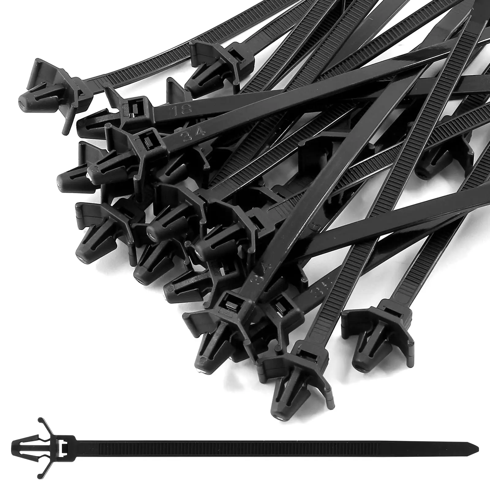 100 Pcs Black Arrow Push Mount Cable Tie 2.5X100mm Heavy Duty Self ...