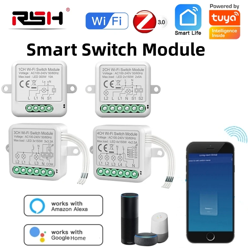 1/2/3/4Gang Tuya WiFi Zigbee Smart Light Switch Module No Neutral Wire ...