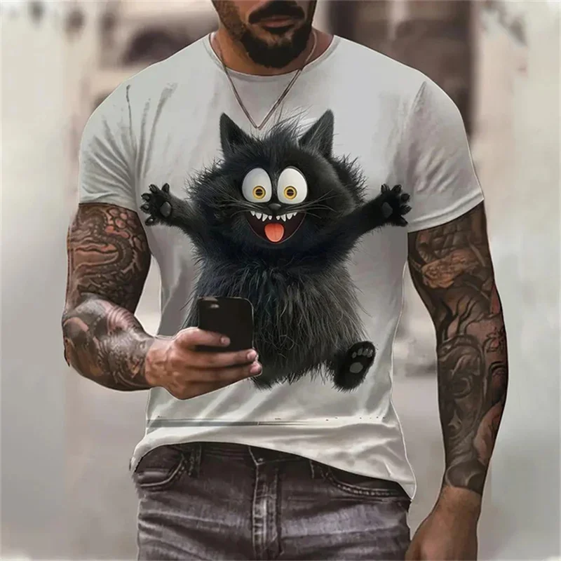 Cute Cat Pattern T-Shirt For Men Animal 3D Printed T Shirts Summer ...