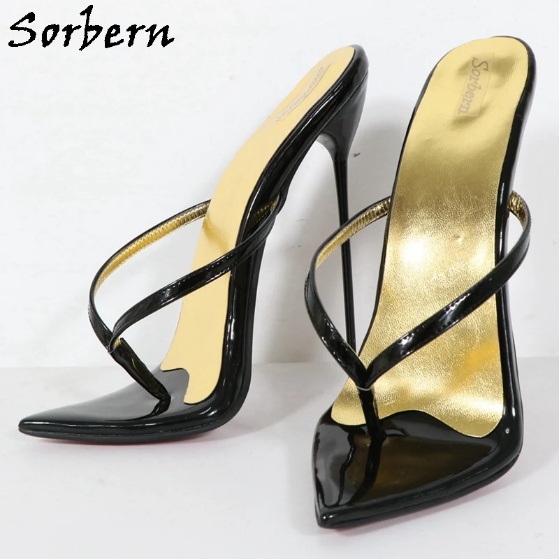Sorbern 18cm Metal High Heel Sandals Flip Flop Ladies Slides Black ...