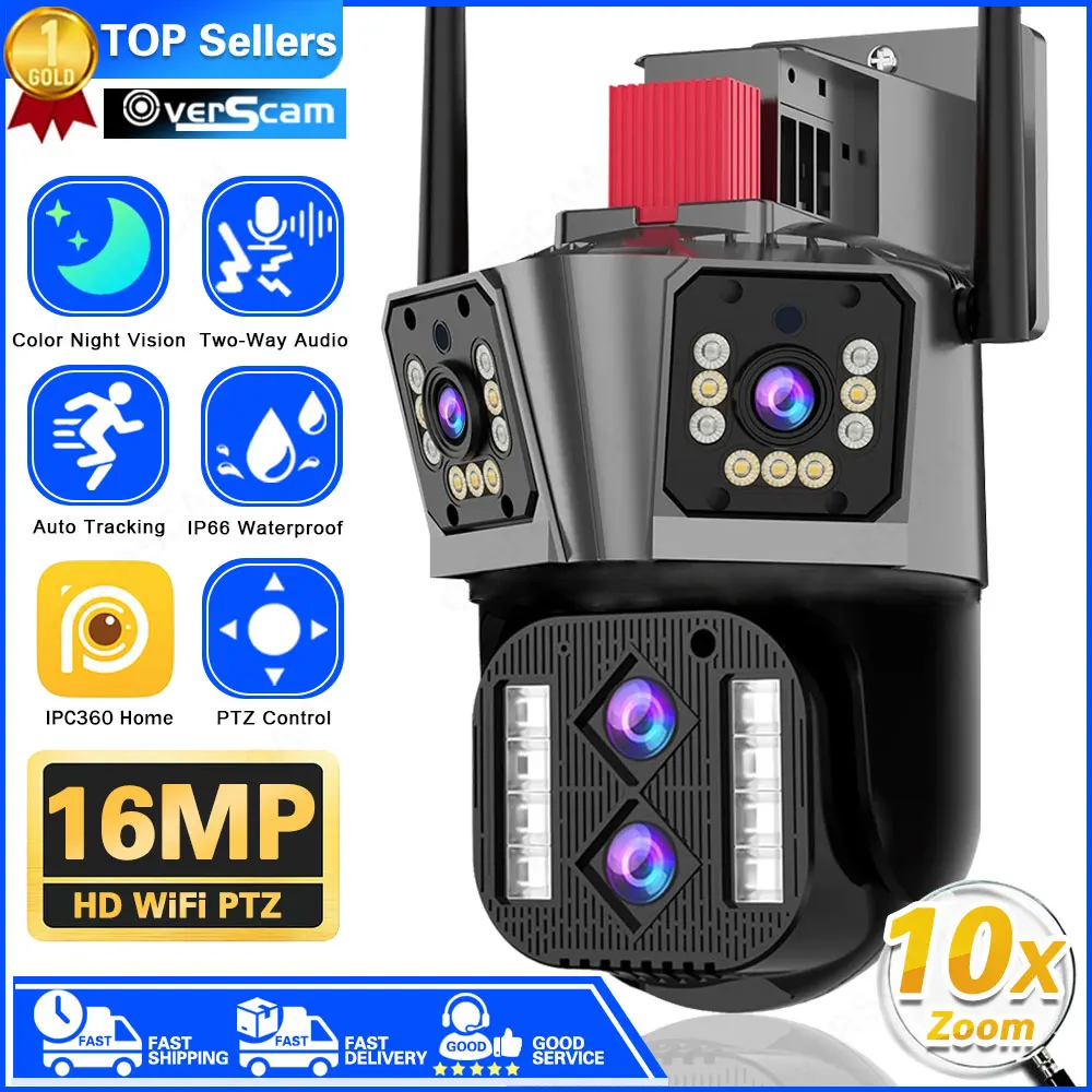16MP-8K-HD-IP-Camera-10X-Zoom-Outdoor-Four-lenses-Three-Screen-PTZ-8MP ...