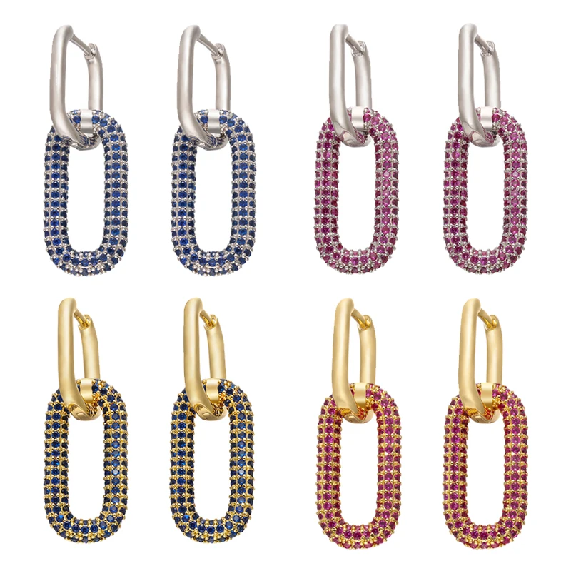 ZHUKOU one pair Hoop Earrings Women CZ Jewelry Gold Color Rectangle ...