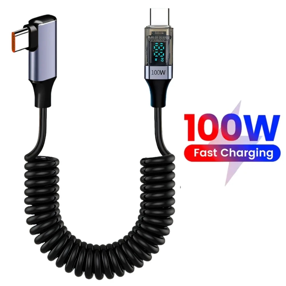 100W USB C Cable LED Display Retractable Spring Cord for IPhone Samsung ...