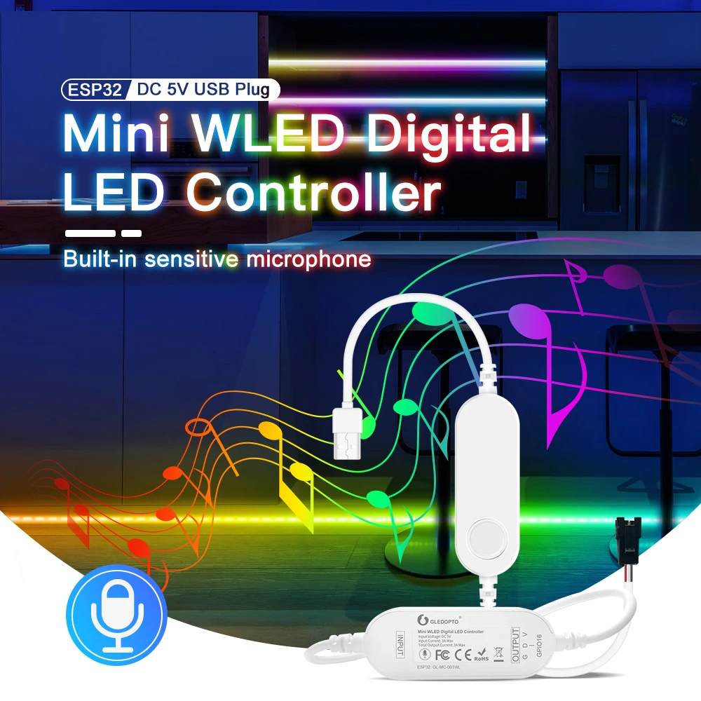 GLEDOPTO-WLED-ESP32-Mini-LED-Strip-Controller-RGB-IC-Digital-With-Mic ...