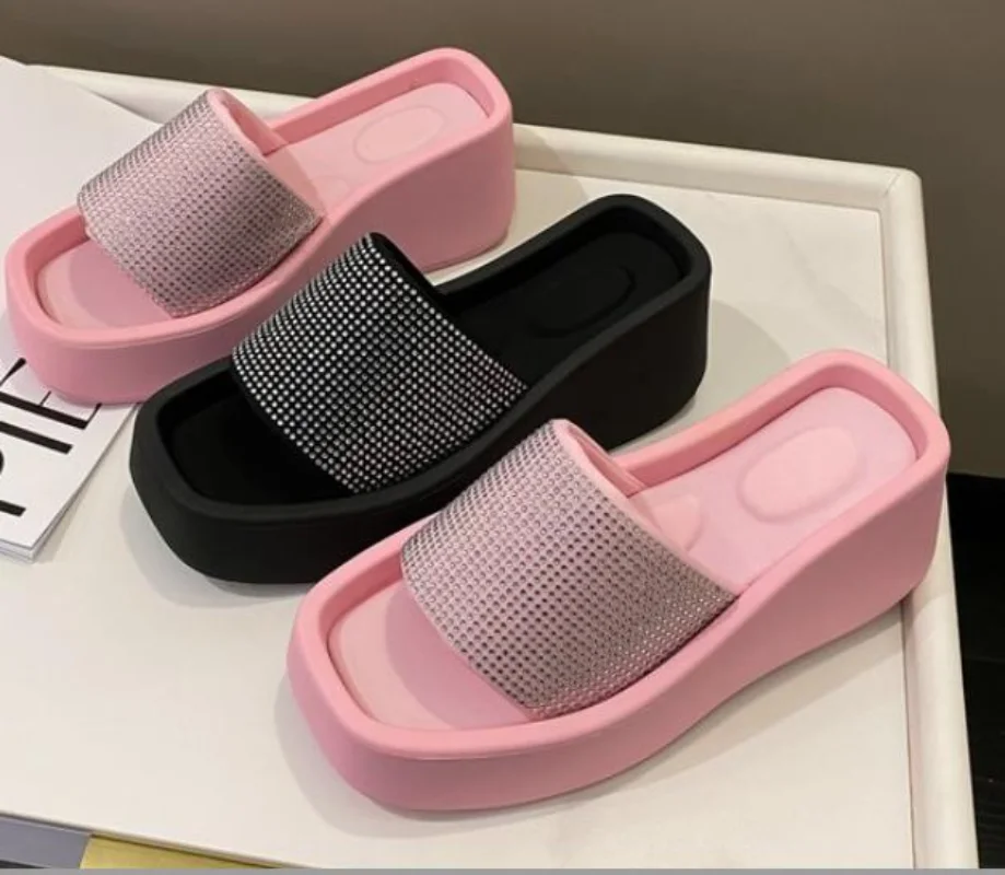 New Platform Slippers Women Crystal High Heel Platform Bling Outdoor ...