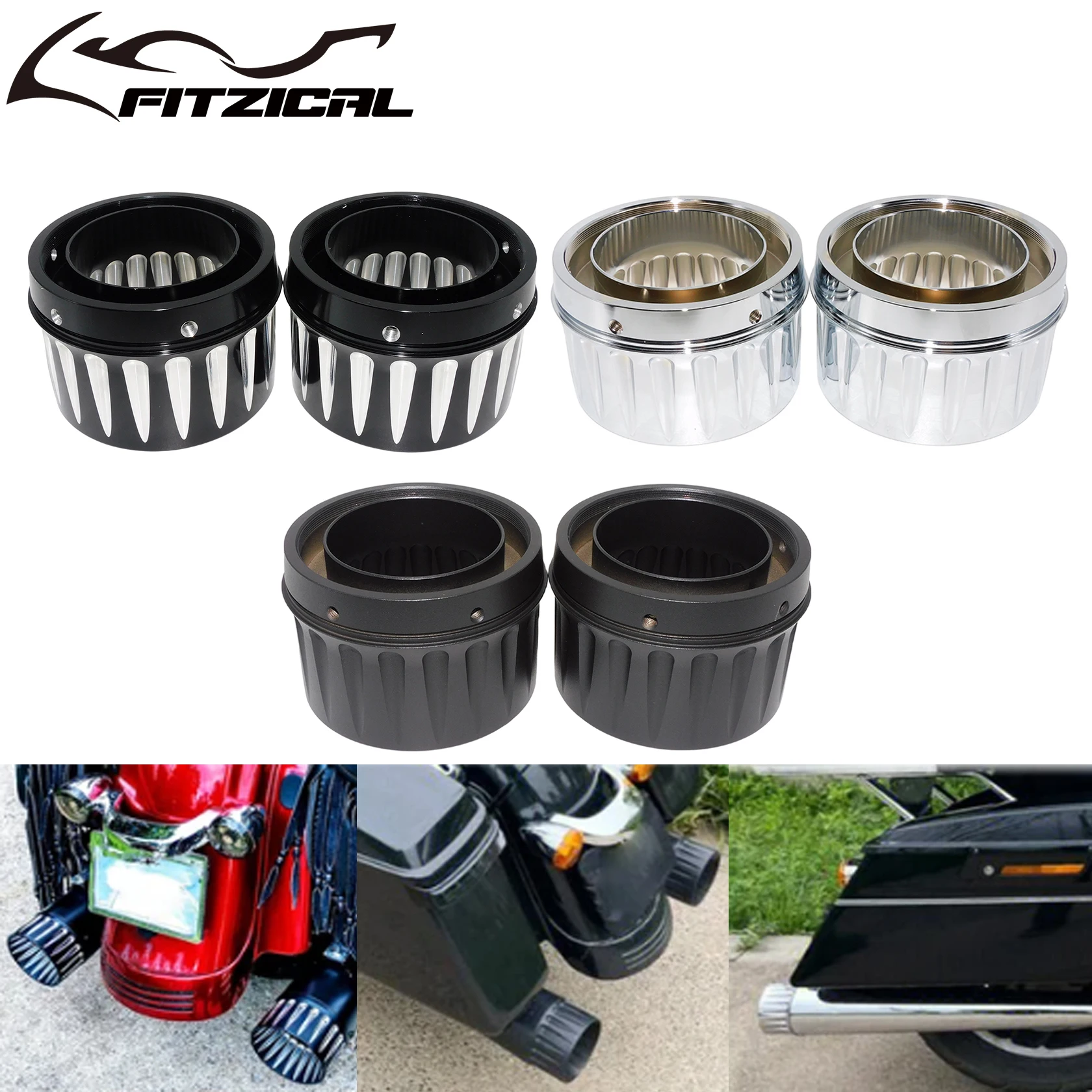 Motorcycle Slip On 4.4" Exhaust Mufflers Tips End Caps Billet Aluminum ...