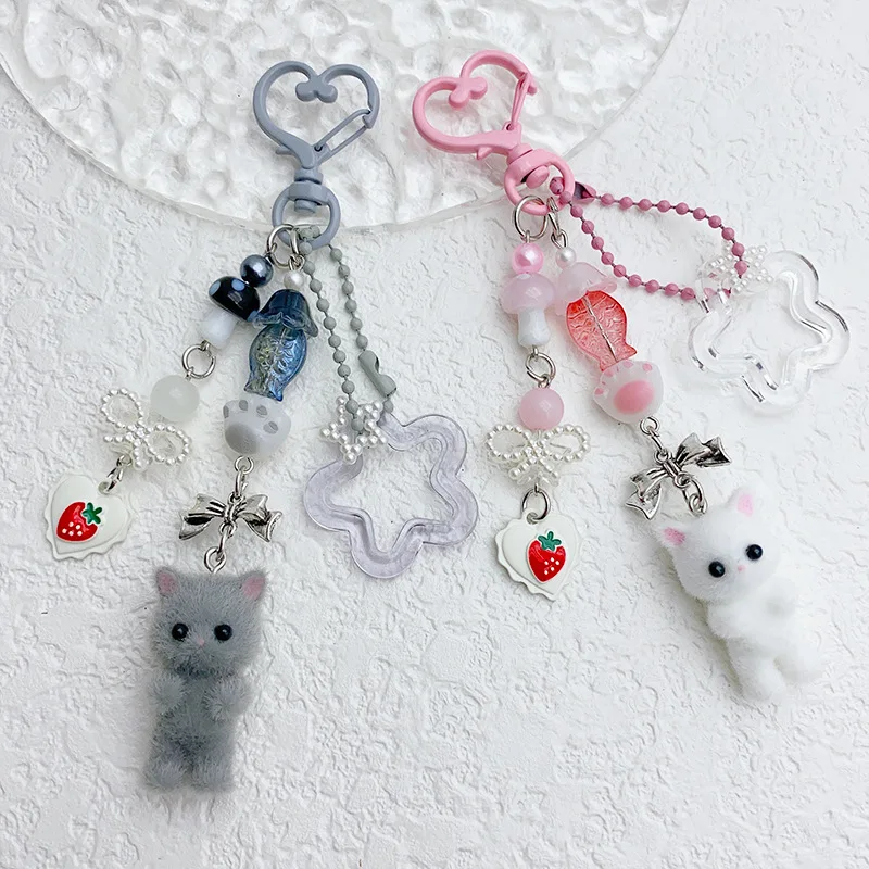 Cute Flocked Kitten Five-pointed Star Cat Paw Love Keychain Mobile ...