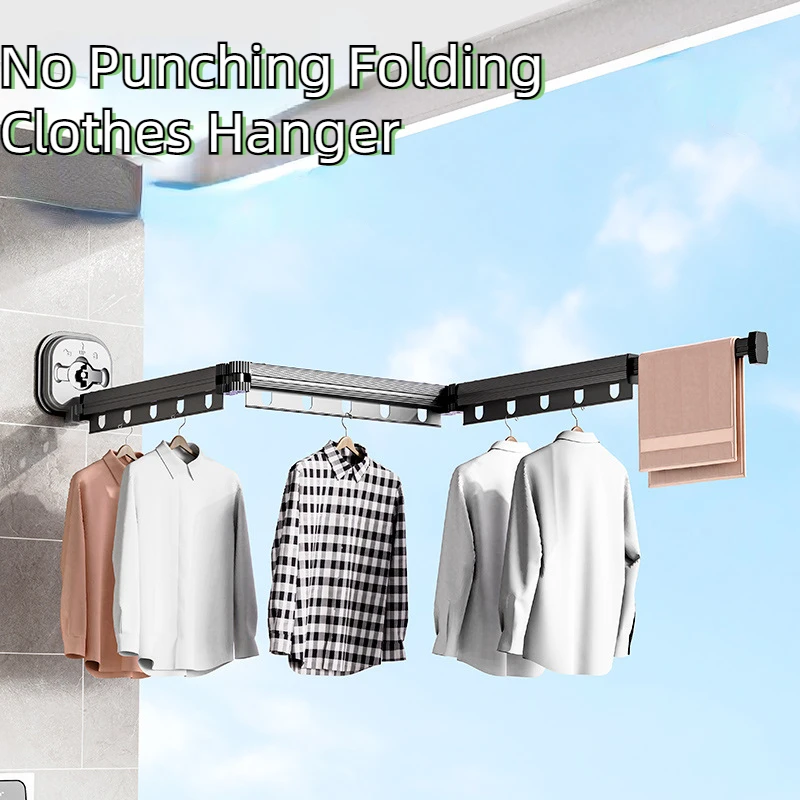 No Punching Folding Clothes Hanger,Aluminum Retractable Drying Rack ...