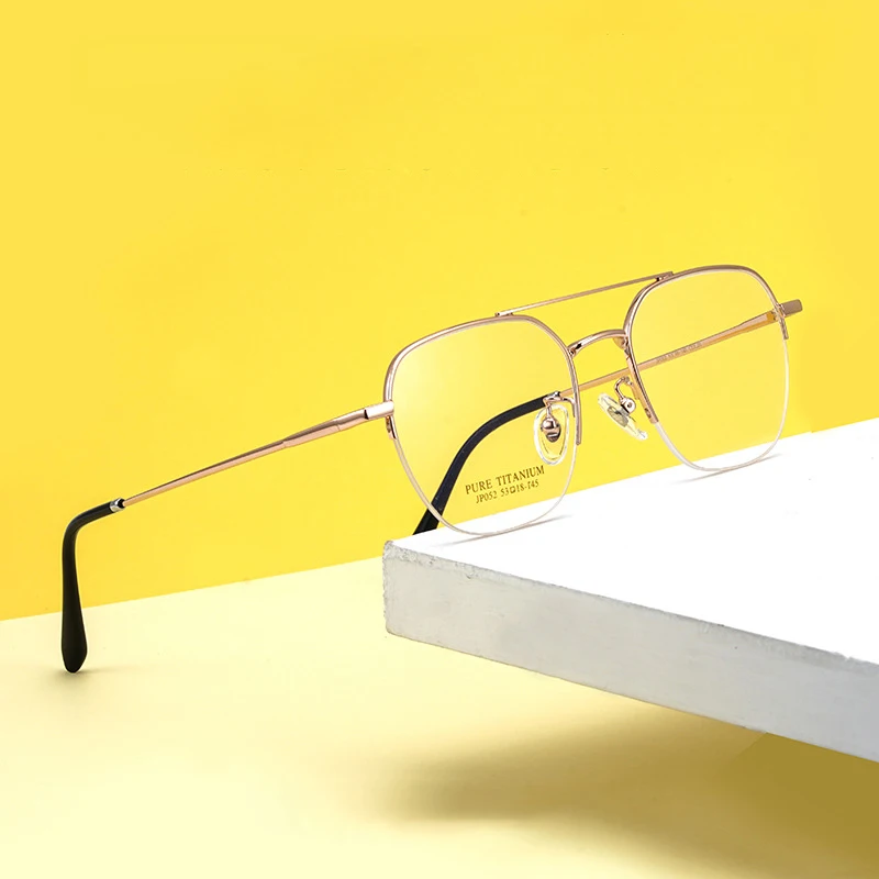 Ultralight Pure Titanium Classic Double Beam Men Glasses Frames Pilot Retro Square Spectacles ...